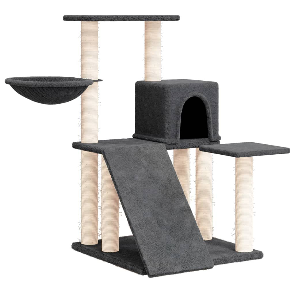 George Oliver Cat Tree Dark Grey Engineered Wood, Plush, Sisal Medium ...