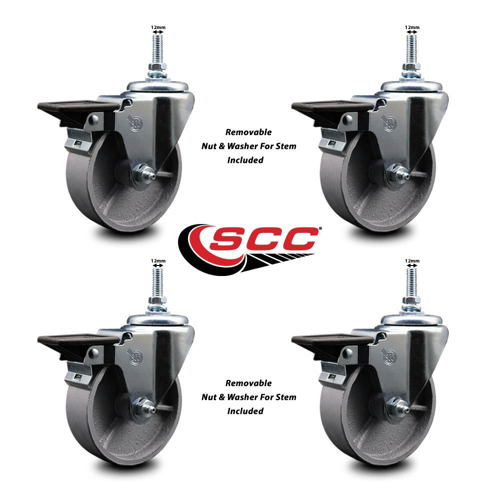 Service Caster Steel 10MM Threaded Stem Caster Set with Brake | Wayfair