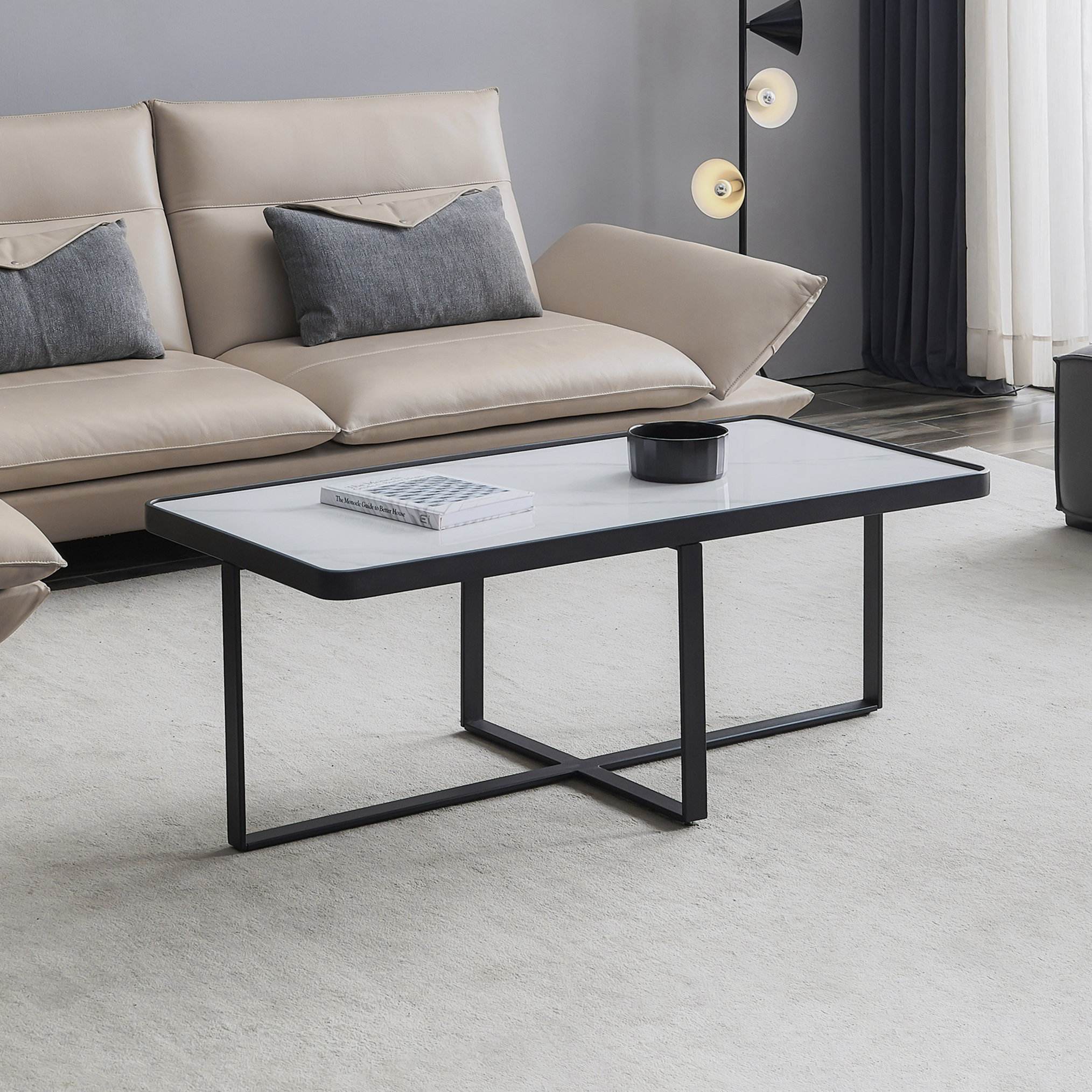 Wrought Studio rectangle coffee table, metal frame with sintered stone ...