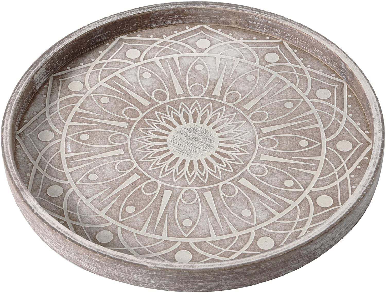 Bungalow Rose 12" Boho Decorative Tray For Home Decor, Round Wood ...