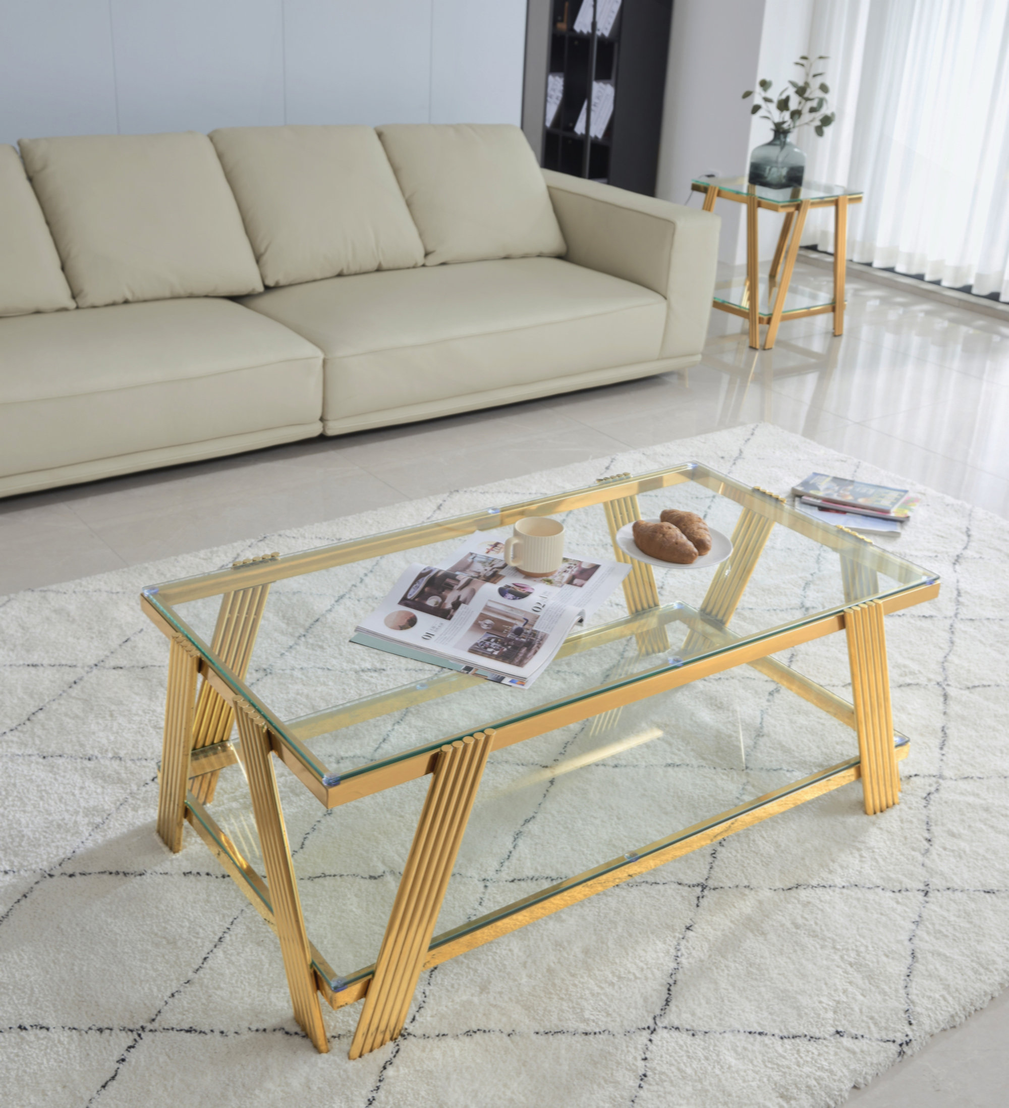 Everly Quinn Modern Stainless Steel Coffee Table Set (Set Of 2), Double ...