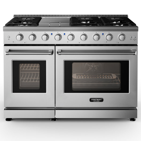Costway 48" 6.8 Cubic Feet Smart Natural Gas Free Standing Range with 7 ...