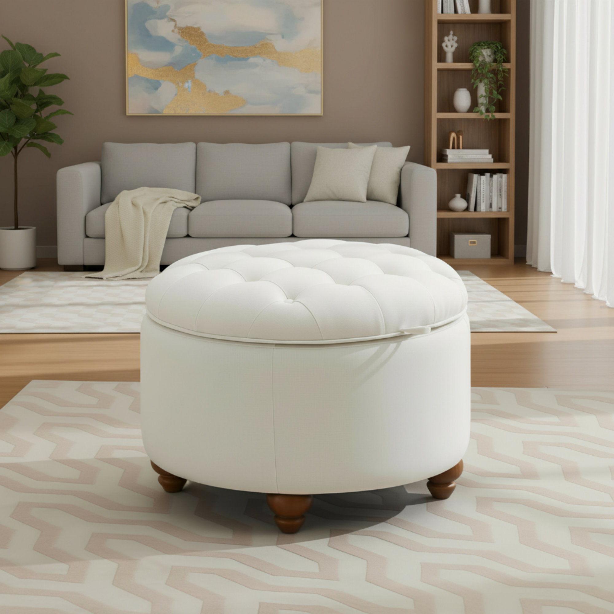 Latitude Run® Modern Tufted Coffee Table, Round Storage Footstool ...