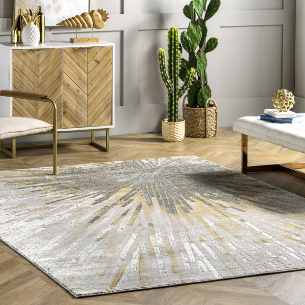 Everly Quinn Nissen Abstract Power Loom Yellow/Gray Rug & Reviews | Wayfair