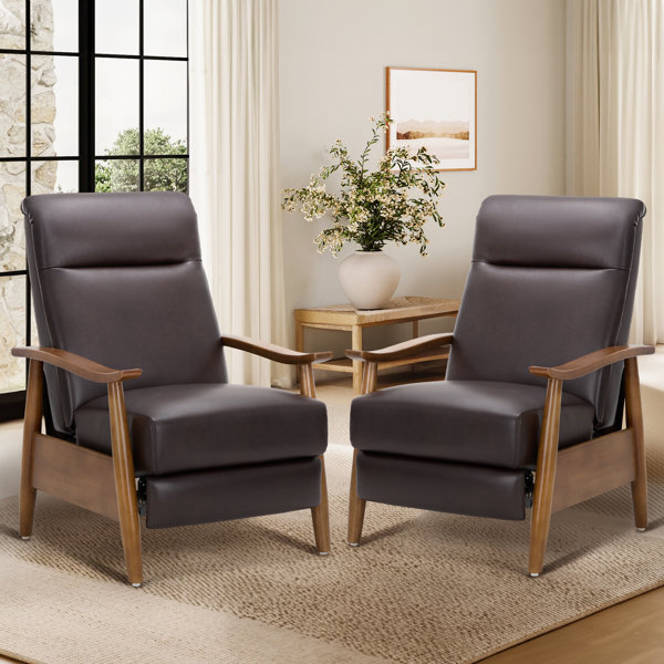 George Oliver Penning Walnut Breathable Leather Push-Back Recliner ...