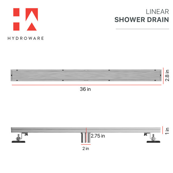HYDROWARE 36" Linear Tile-in Shower Drain with Hair Strainer & Lifting ...
