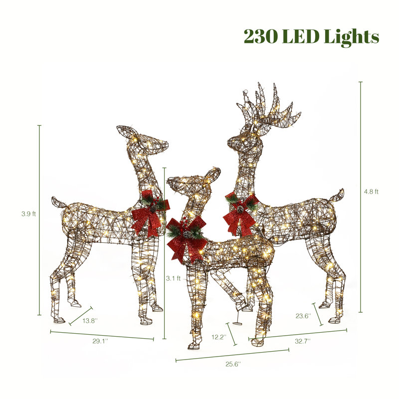 The Holiday Aisle® 3-Piece Rattan and Iron Reindeer Family Lighted ...