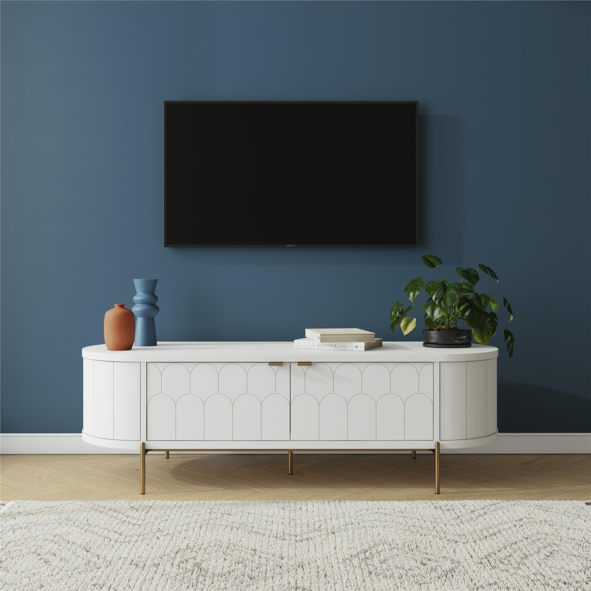 CosmoLiving by Cosmopolitan Anastasia Modern Scalloped Oval TV Stand ...