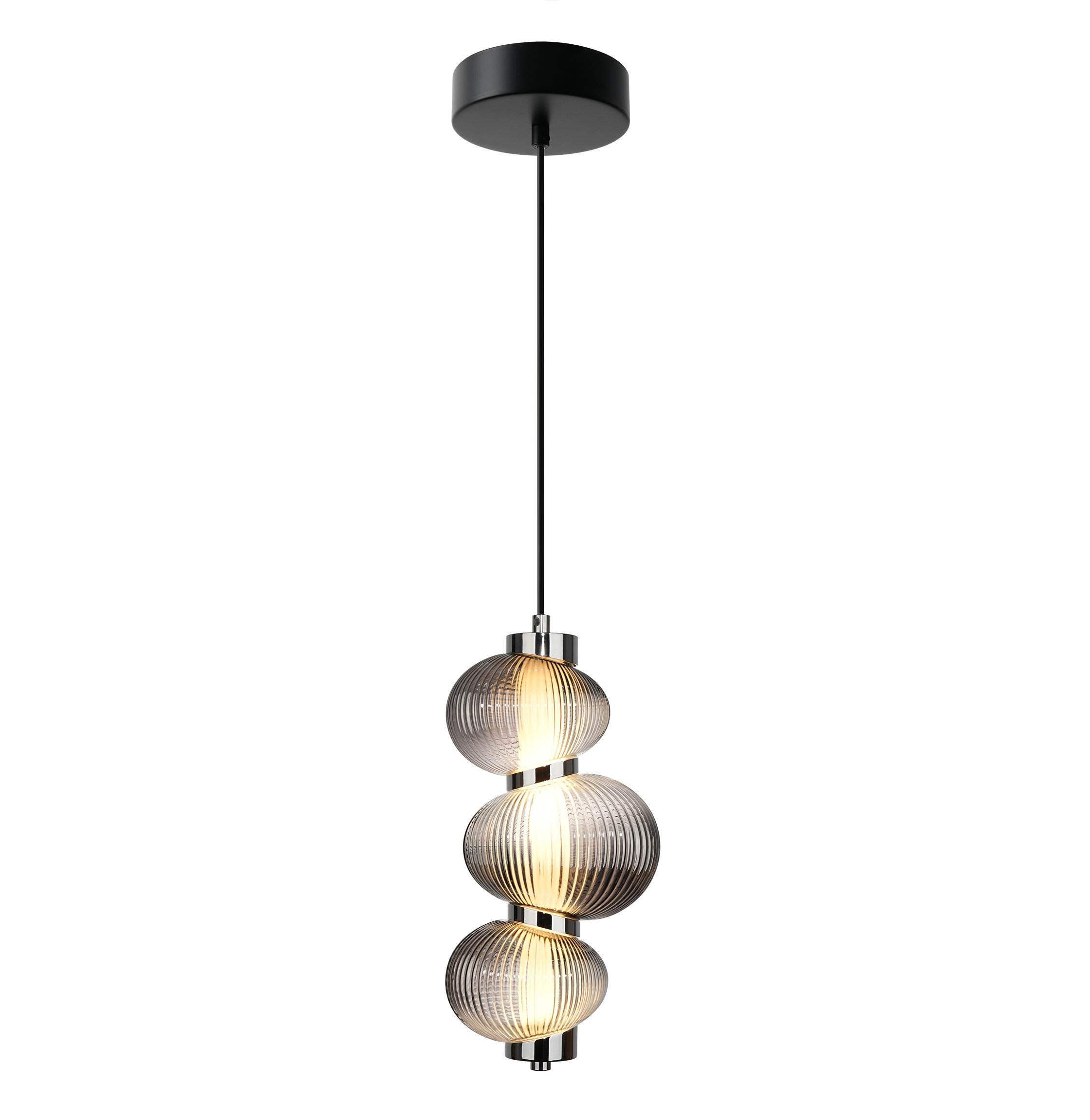 Brayden Studio® Jamayah - Integrated LED Pendant - Chrome with Black Accent - Ribbed Smoke Ombre ...