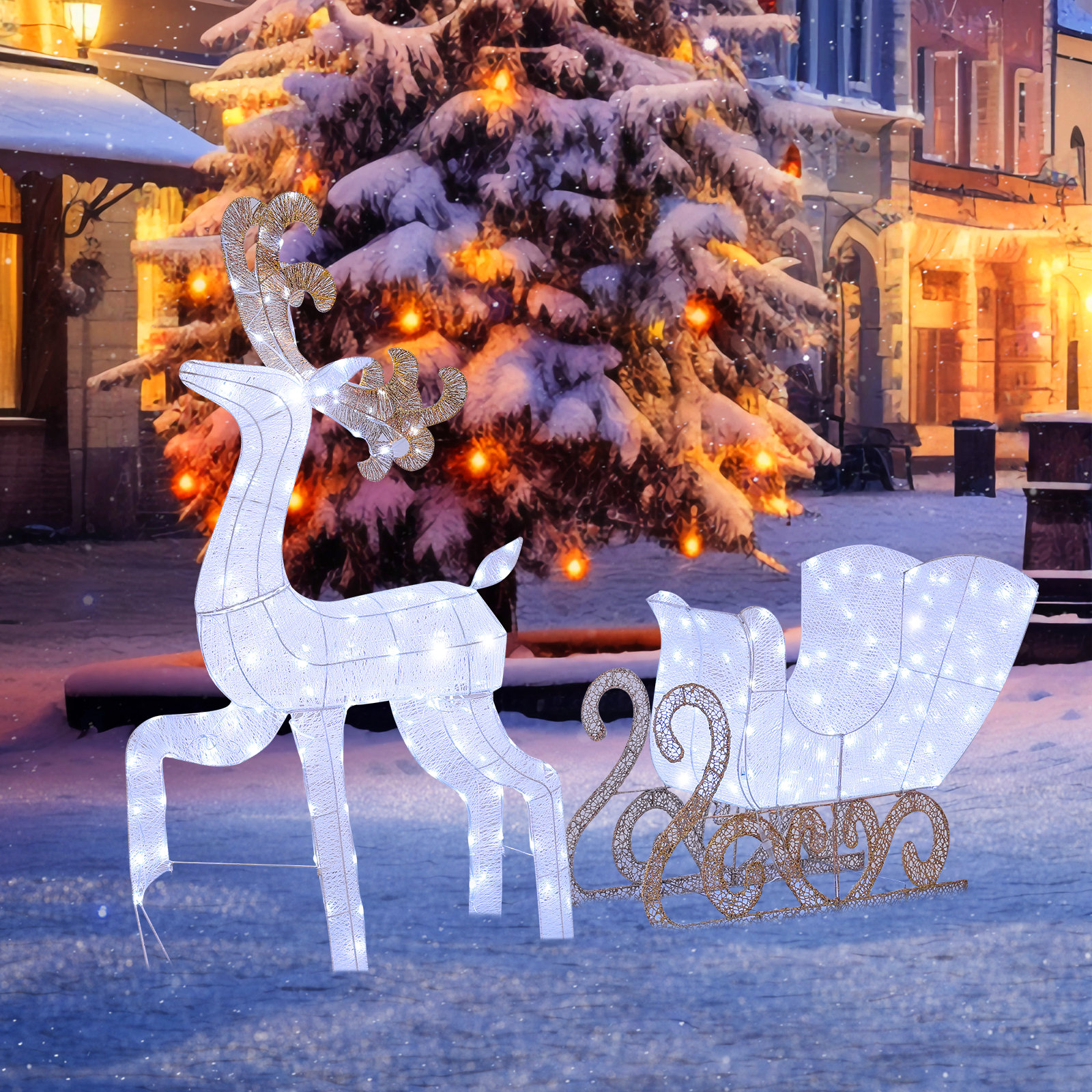 The Holiday Aisle® 5Ft Lighted Christmas Reindeer And Sleigh Outdoor ...
