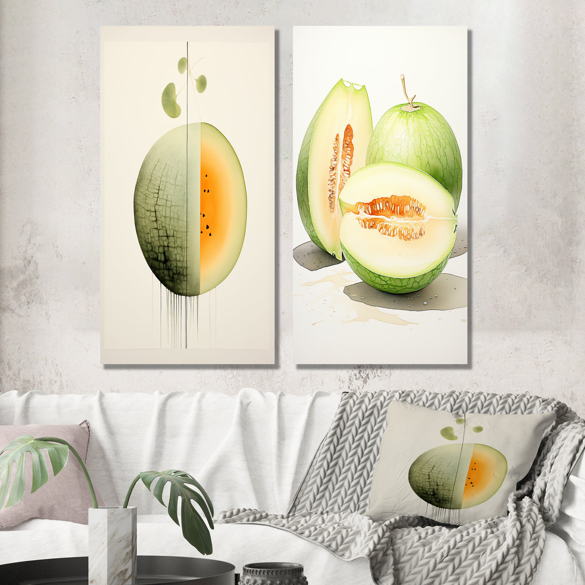 Lark Manor™ Minimalist Cantelope Essence I - Melon Metal Wall Art Living Room Set Of 2 | Wayfair