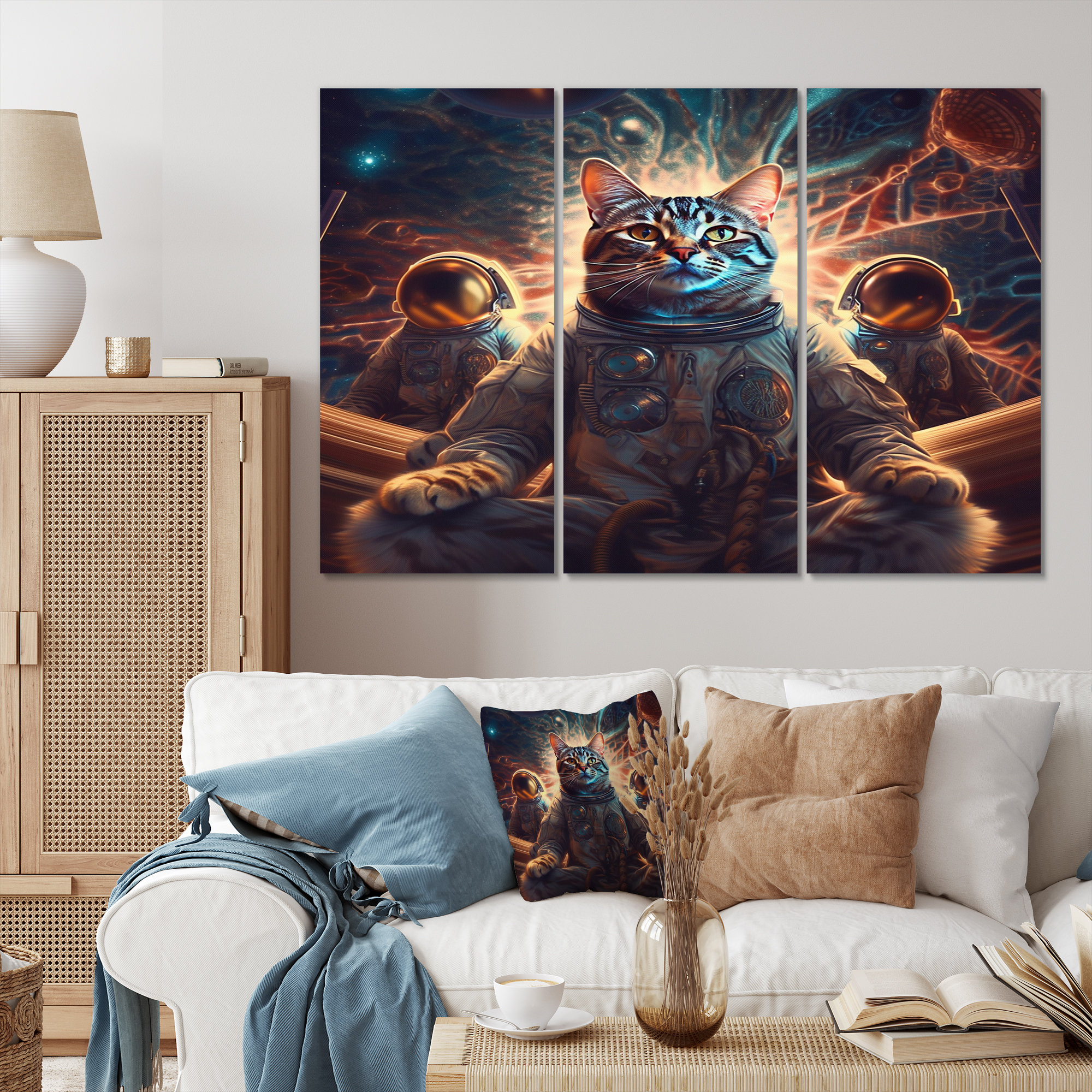 Design Art Psychedlic Space Cat - Animals Cat Wall Decor Set | Wayfair