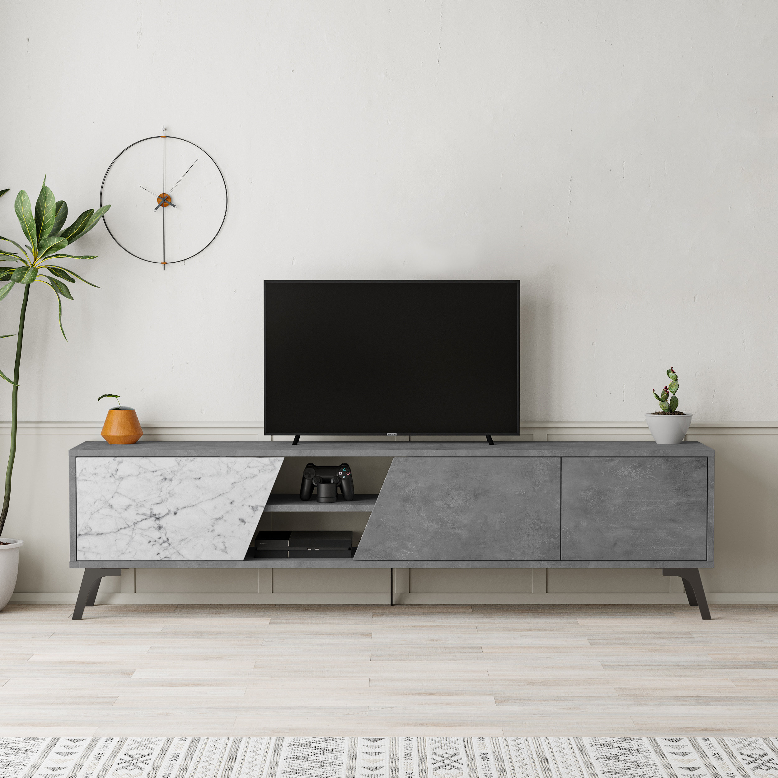 Ivy Bronx Ling 180 cm Wide Modern TV Stand Stylish Entertainment Unit ...