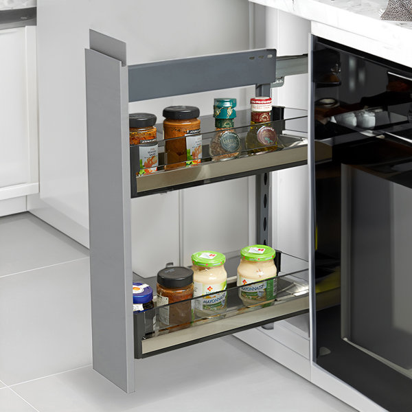Belfry Kitchen 2-Tier Kitchen Pull Out Glass Shelf for Cabinet ...