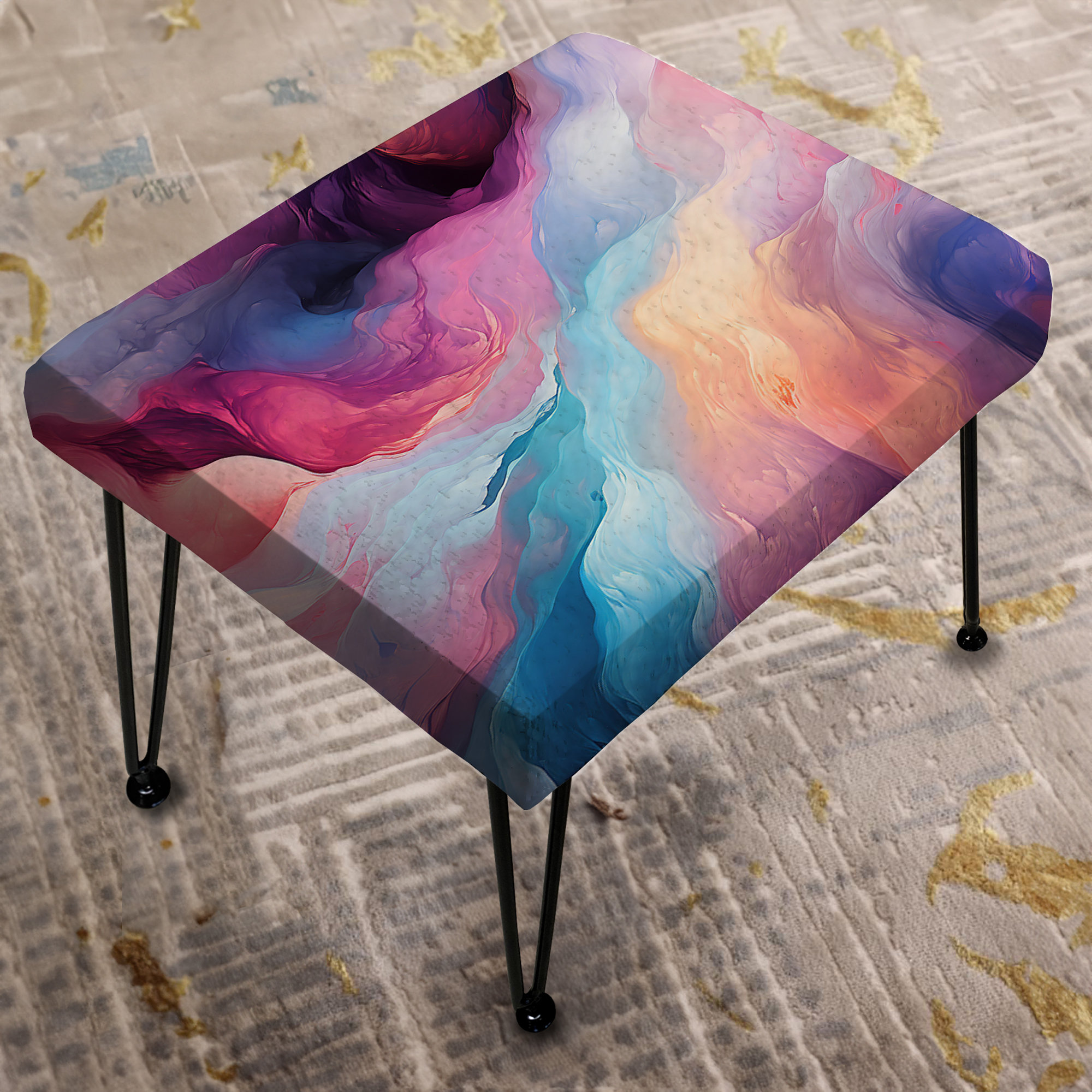 Design Art Multicolor Cosmic Marble Nebula - Marble Rectangle Ottoman ...