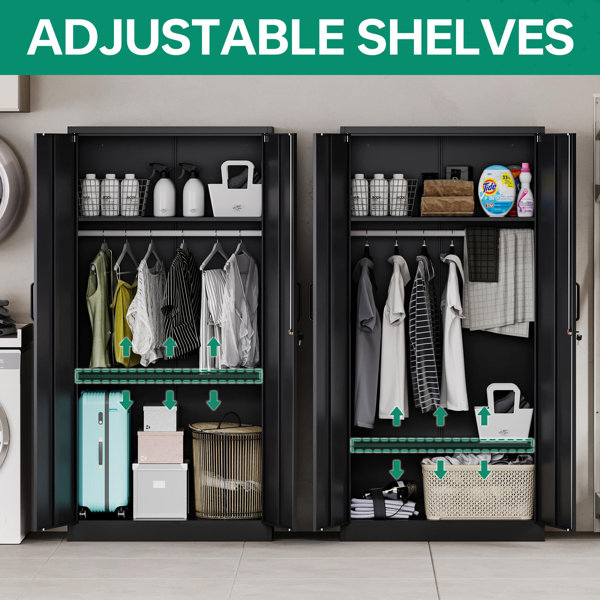 Latitude Run® 36 Inch Wide Metal Wardrobe Cabinets Storage Cabinets ...