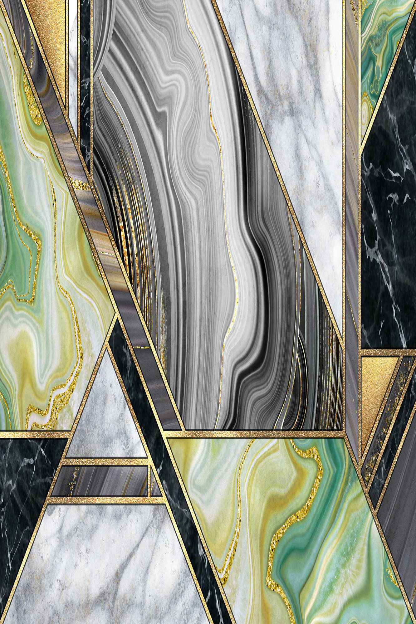 East Urban Home Merri Abstract Gray/Gold/Green Area Rug | Wayfair