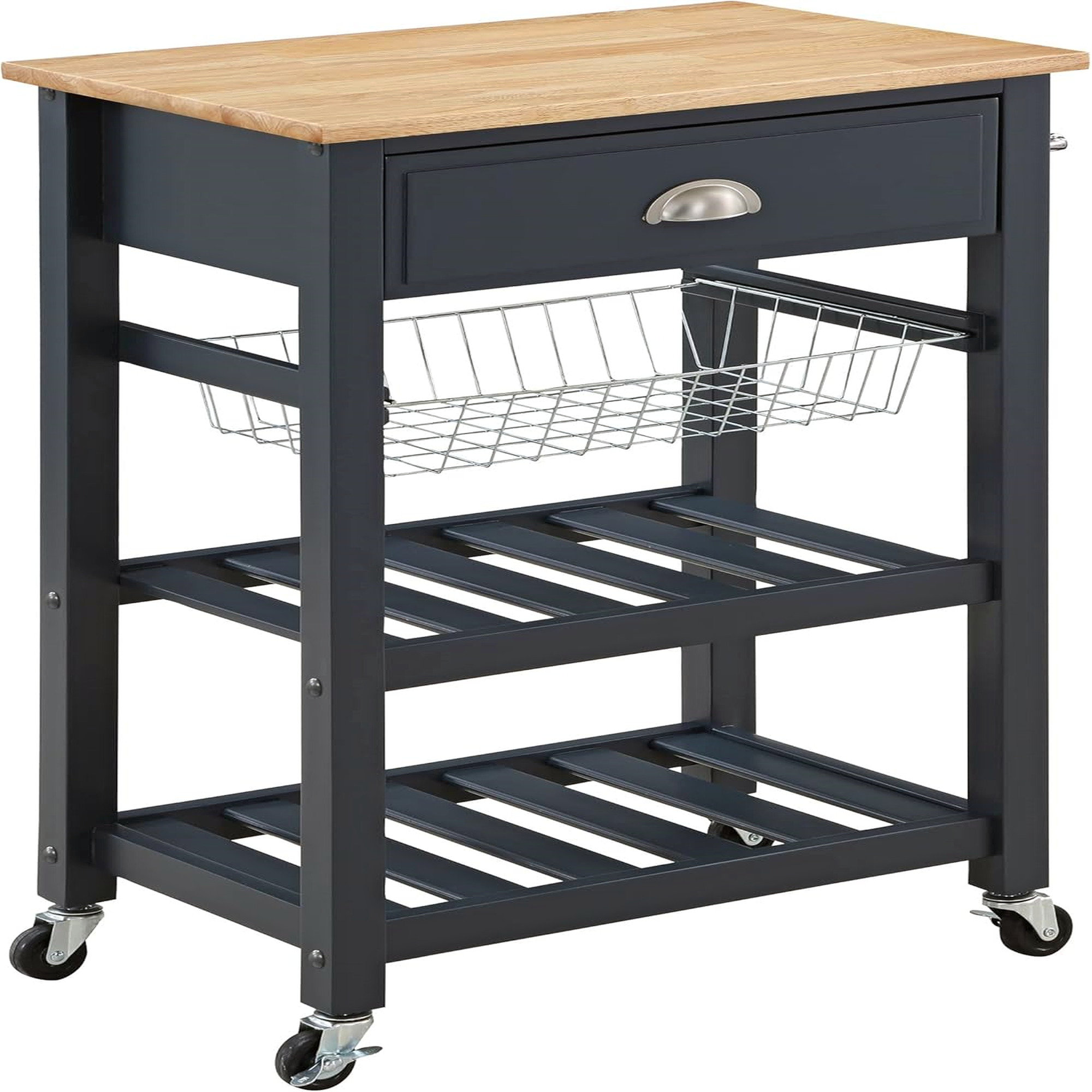 Ebern Designs Alue Rolling Prep Table with Solid Wood Top | Wayfair