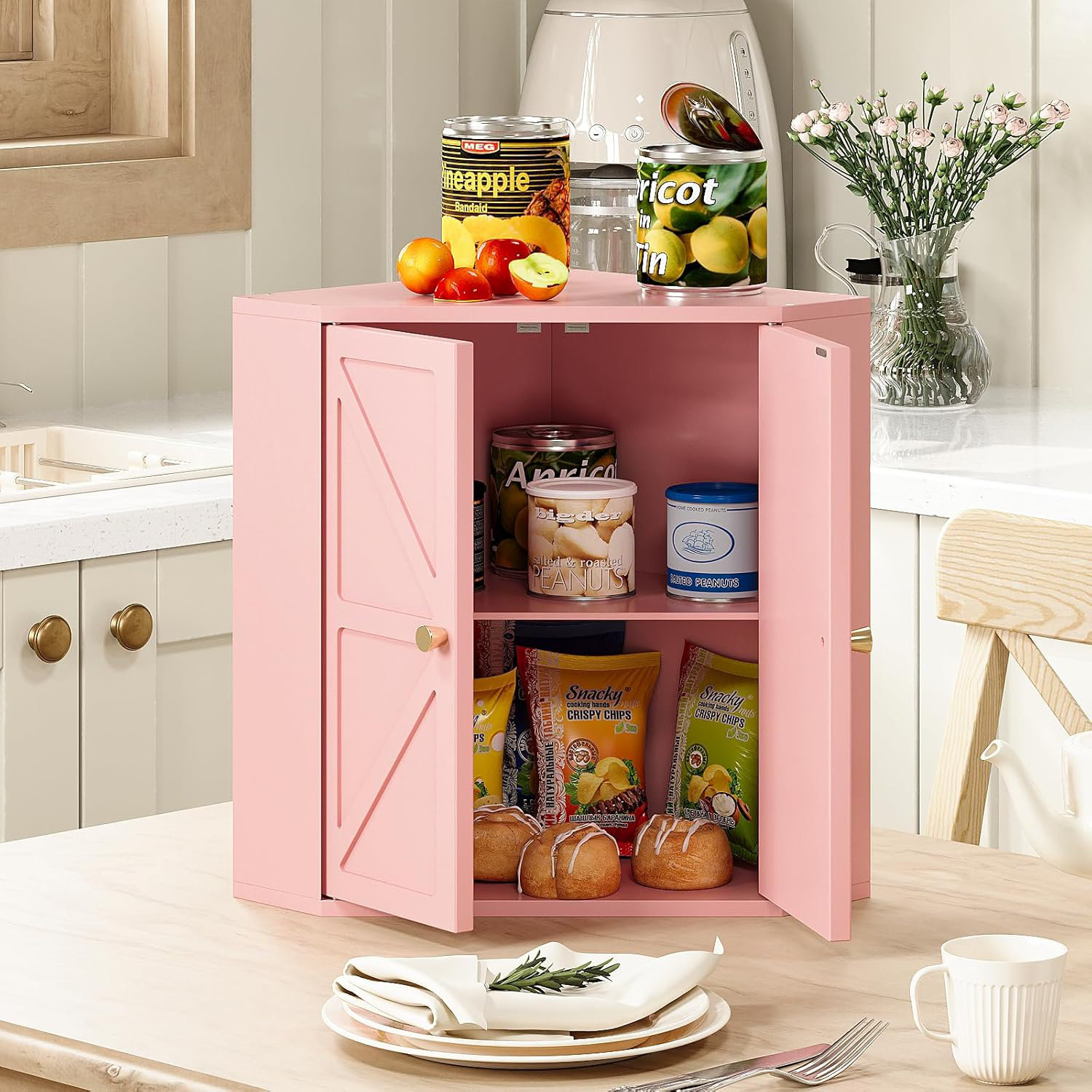 Rosalind Wheeler Corner Bread Box For Kitchen Counter Double Layer ...