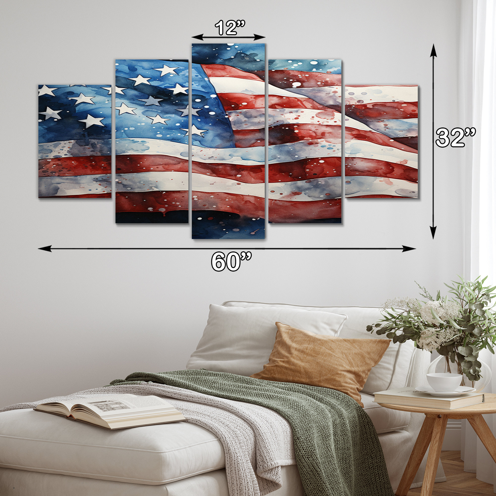 Design Art Flag American Flag III - Flag USA Wall Decor - 5 Panels ...