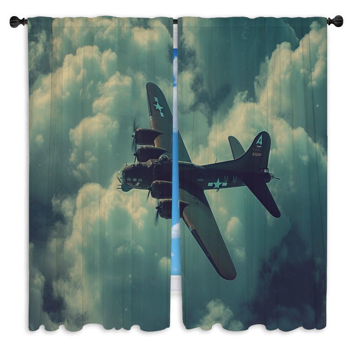 East Urban Home Airplane Window Curtains Transportation Flying High ...