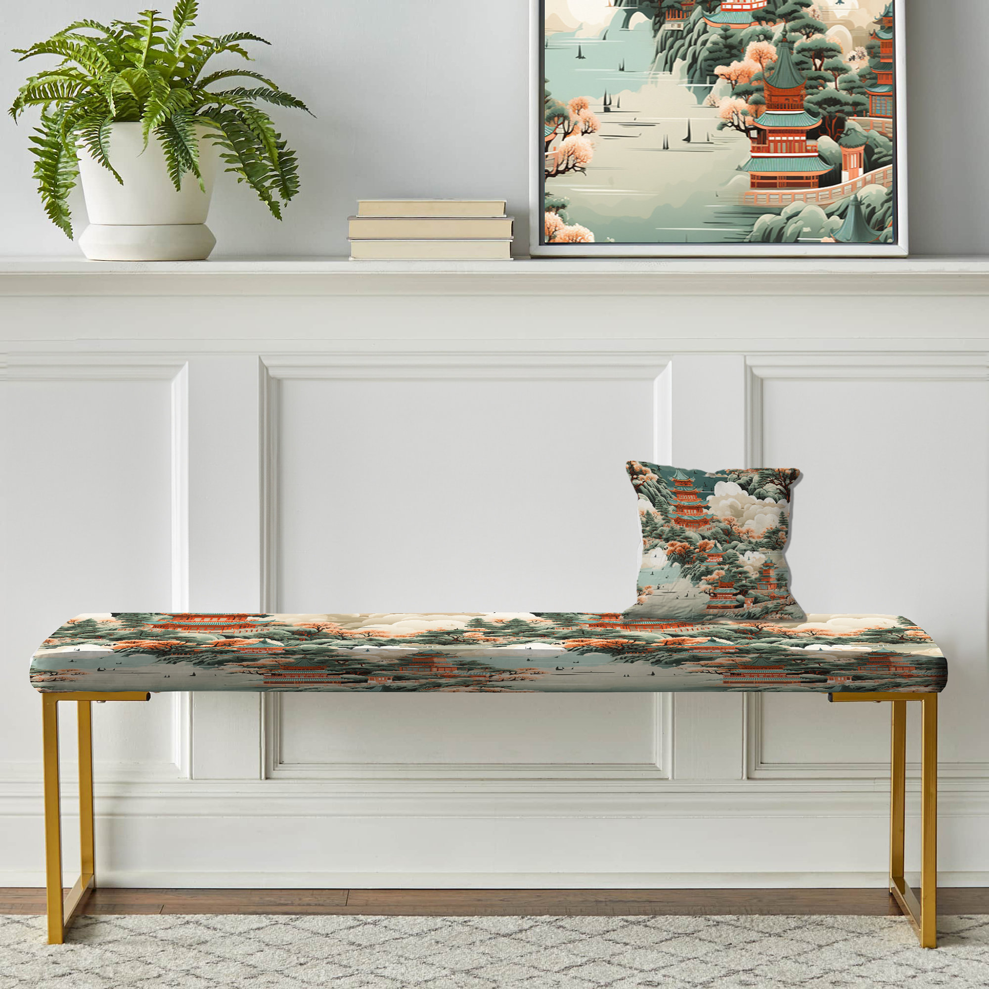 Design Art Pagoda Inspirations - Chinese Upholstered Gold Bench ...