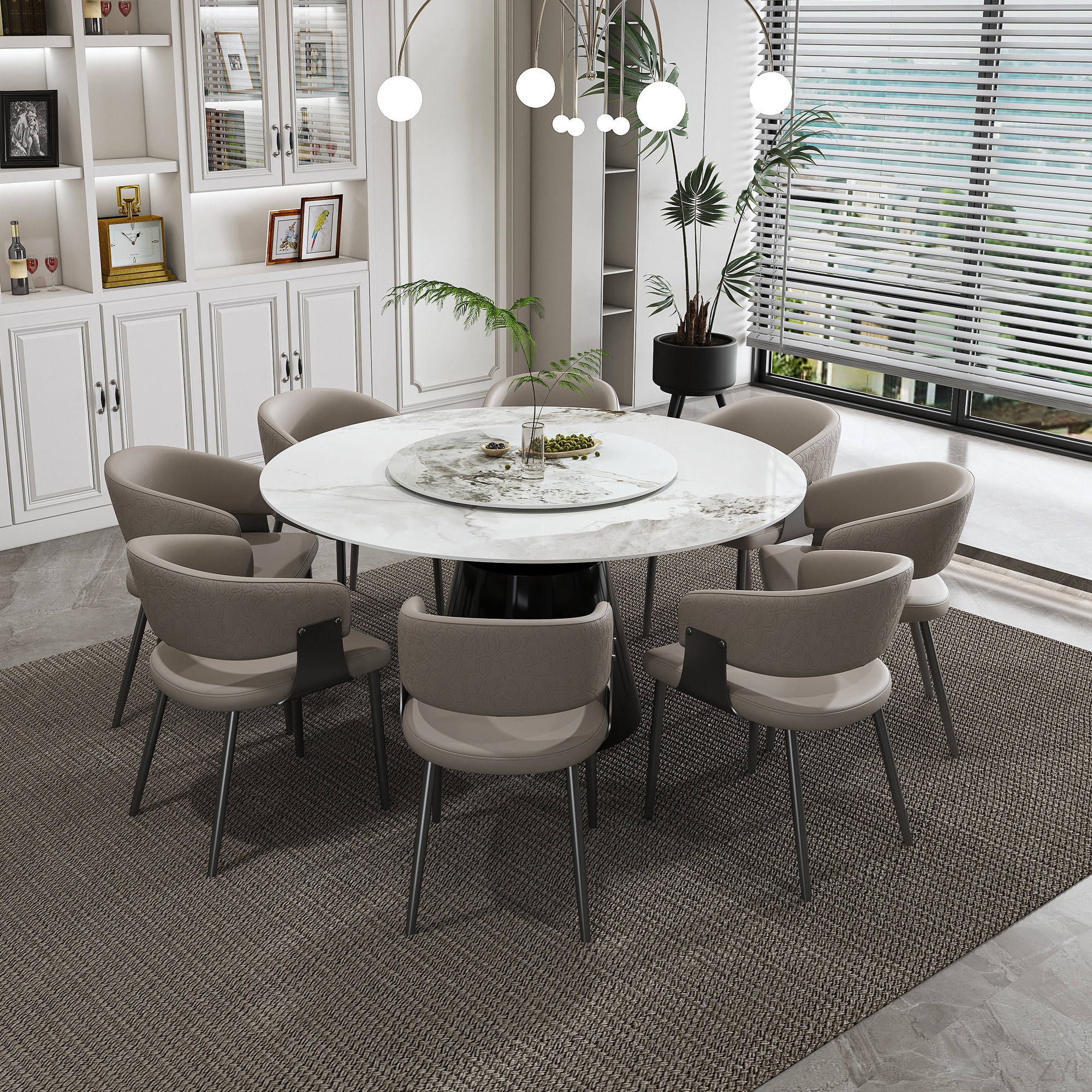 Orren Ellis 59" Round 9-Piece Dining Set - Faux Marble Table with ...