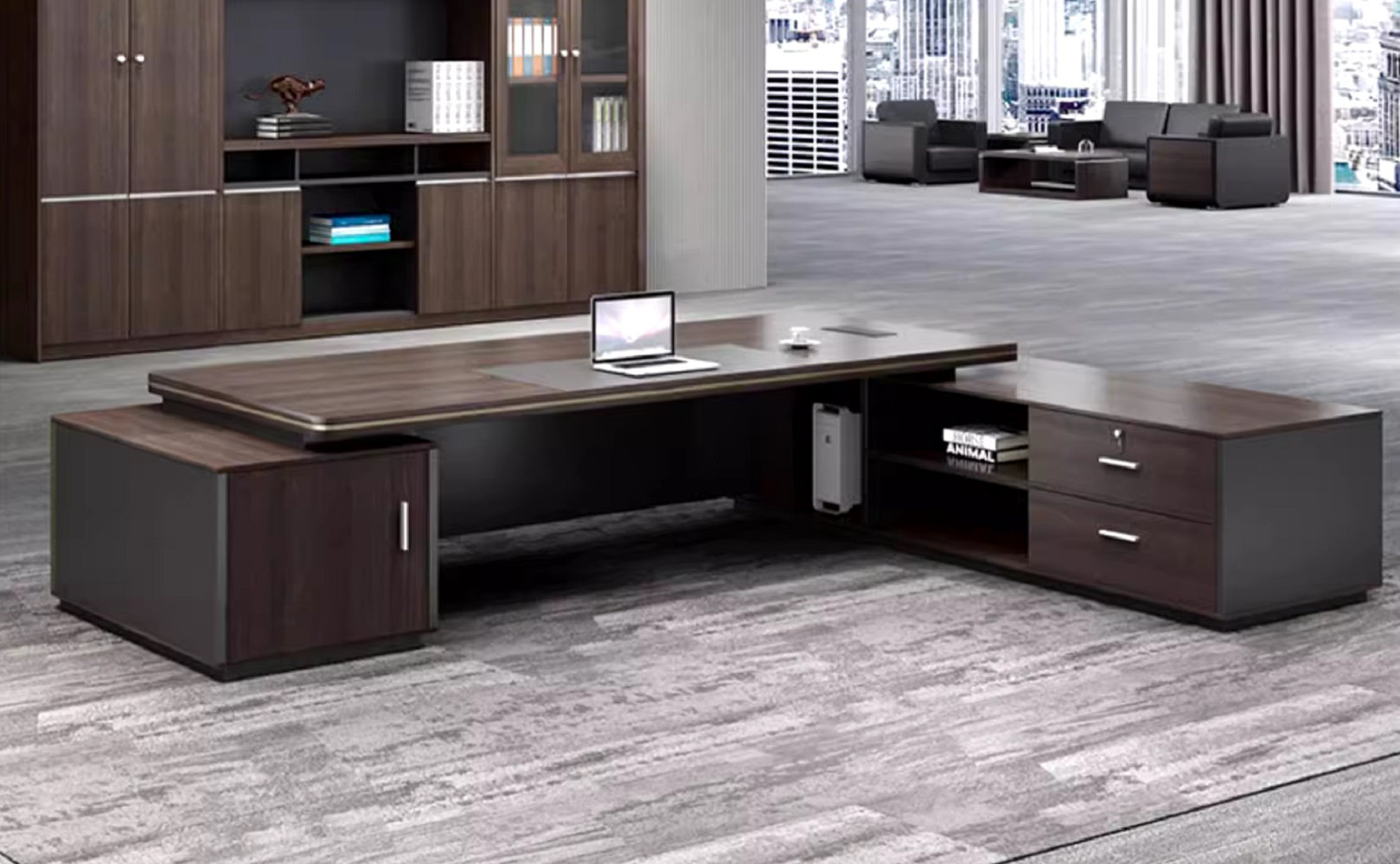 Glamour Furnishings Luxury Dark Wood L-Shaped Executive Desk | Wayfair