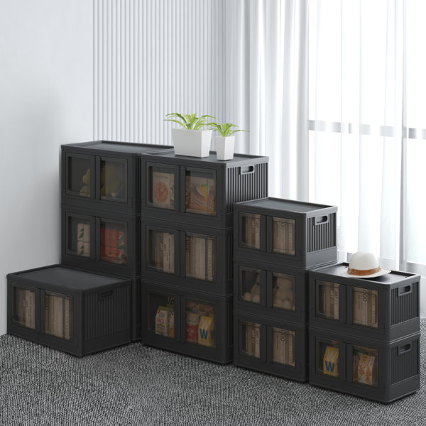 Ebern Designs 8.4Gal Foldable Plastic Storage Bins with Lids and Wheels ...