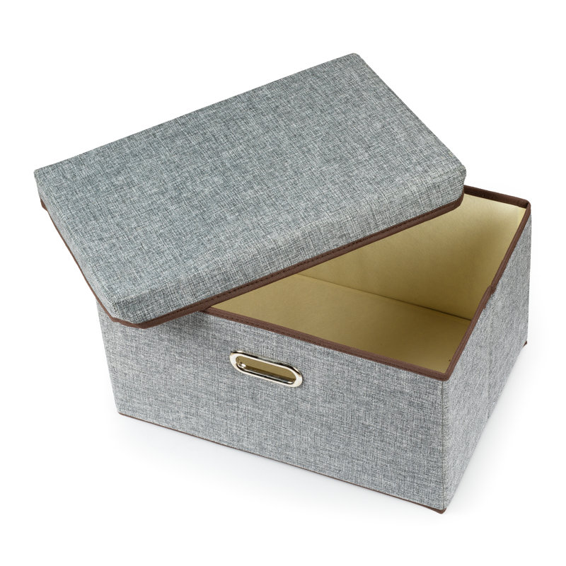 Latitude Run® Linen Fabric Large Collapsible Storage Bins With Lids Set ...