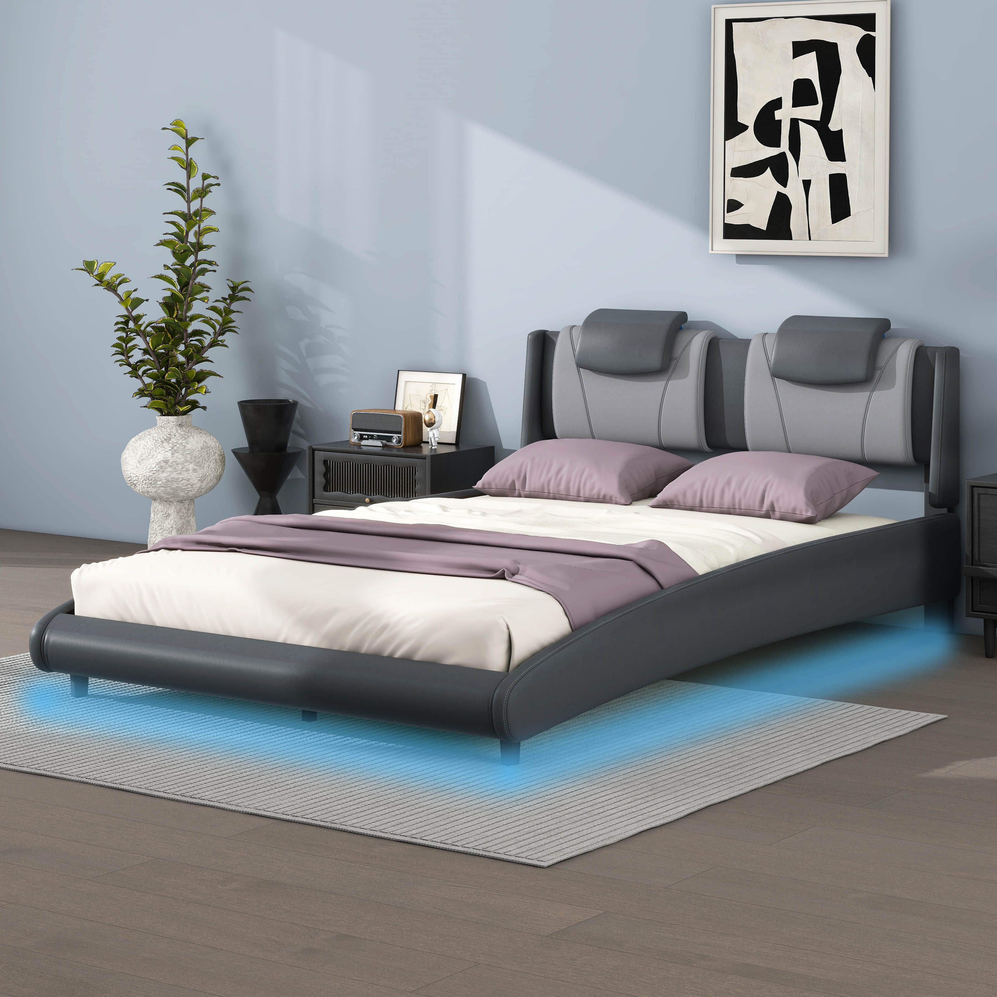 Latitude Run® Modern Style Faux Leather Upholstered Platform Bed Frame ...