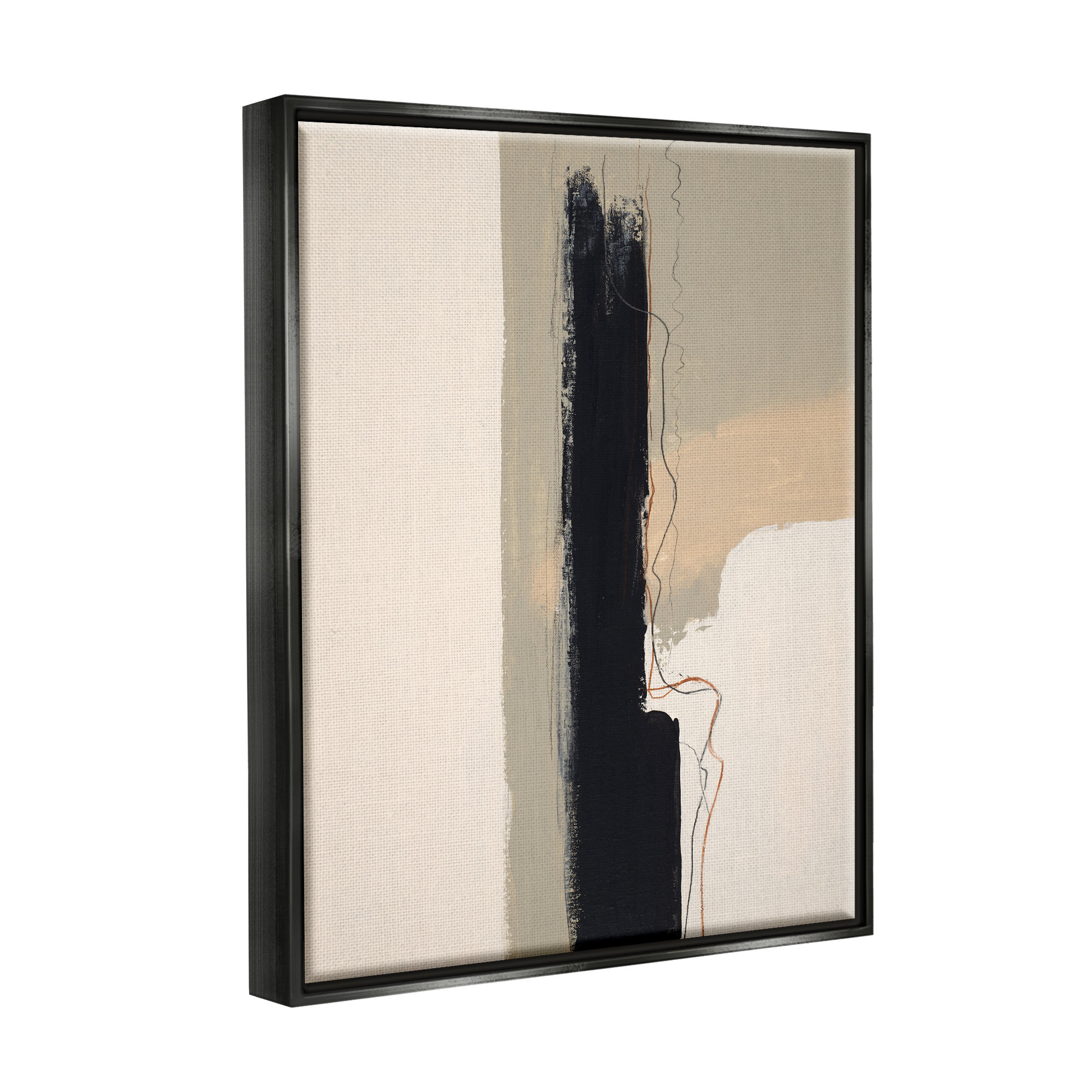 Stupell Industries Ba-293-Floater Modern Black Streak On Beige Framed ...