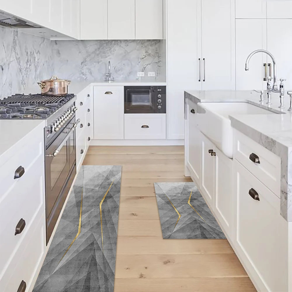 Ivy Bronx 2 Pieces Modern Gold Washable Kitchen Runner Mats Non-slip ...