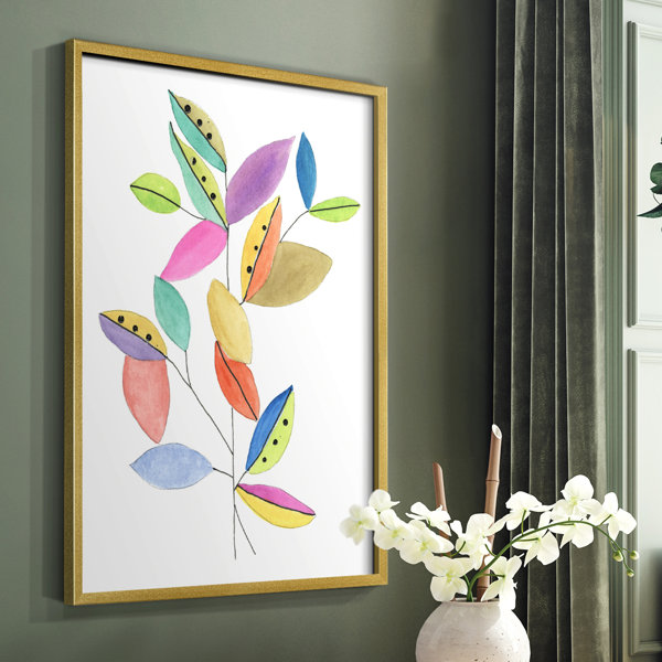WexfordHome Color Pop Leaves II Framed Print - Solid Wood | Wayfair
