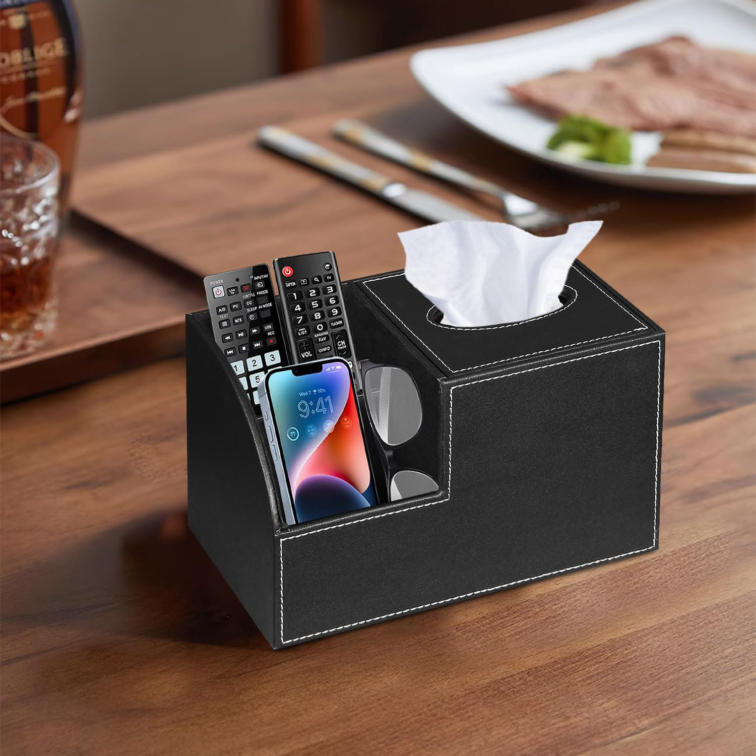 Rebrilliant PU Leather Square Tissue Box Cover - Multi-Functional ...