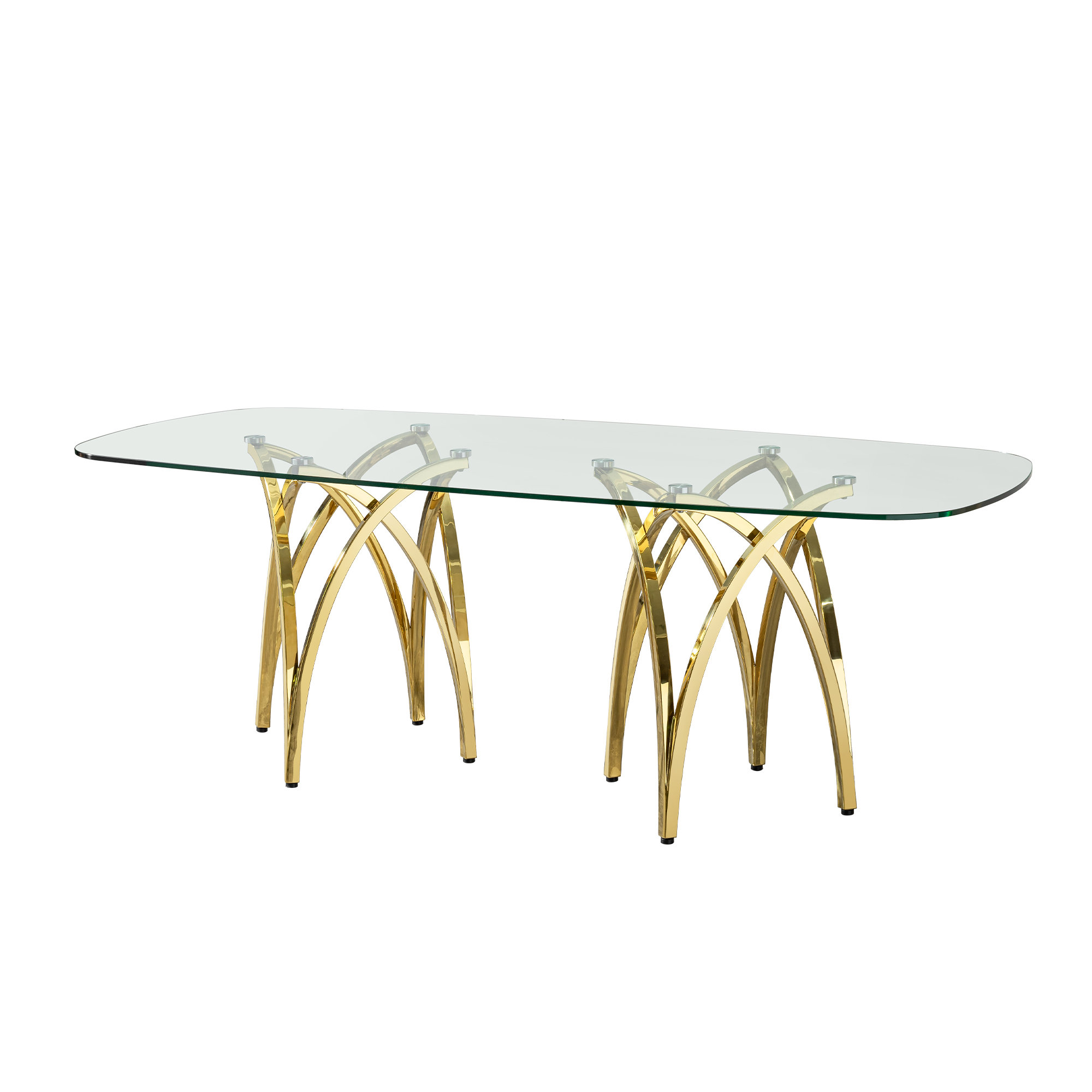 Everly Quinn Elegant Clear Glass Dining Table With Gold Stainless Steel ...