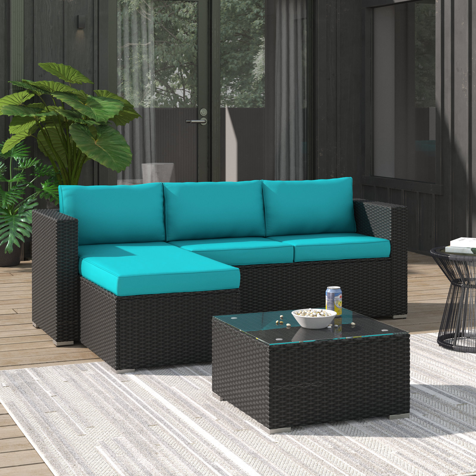 Wade Logan Harbaugh 3-Piece Rattan Sectional Seating Group with ...