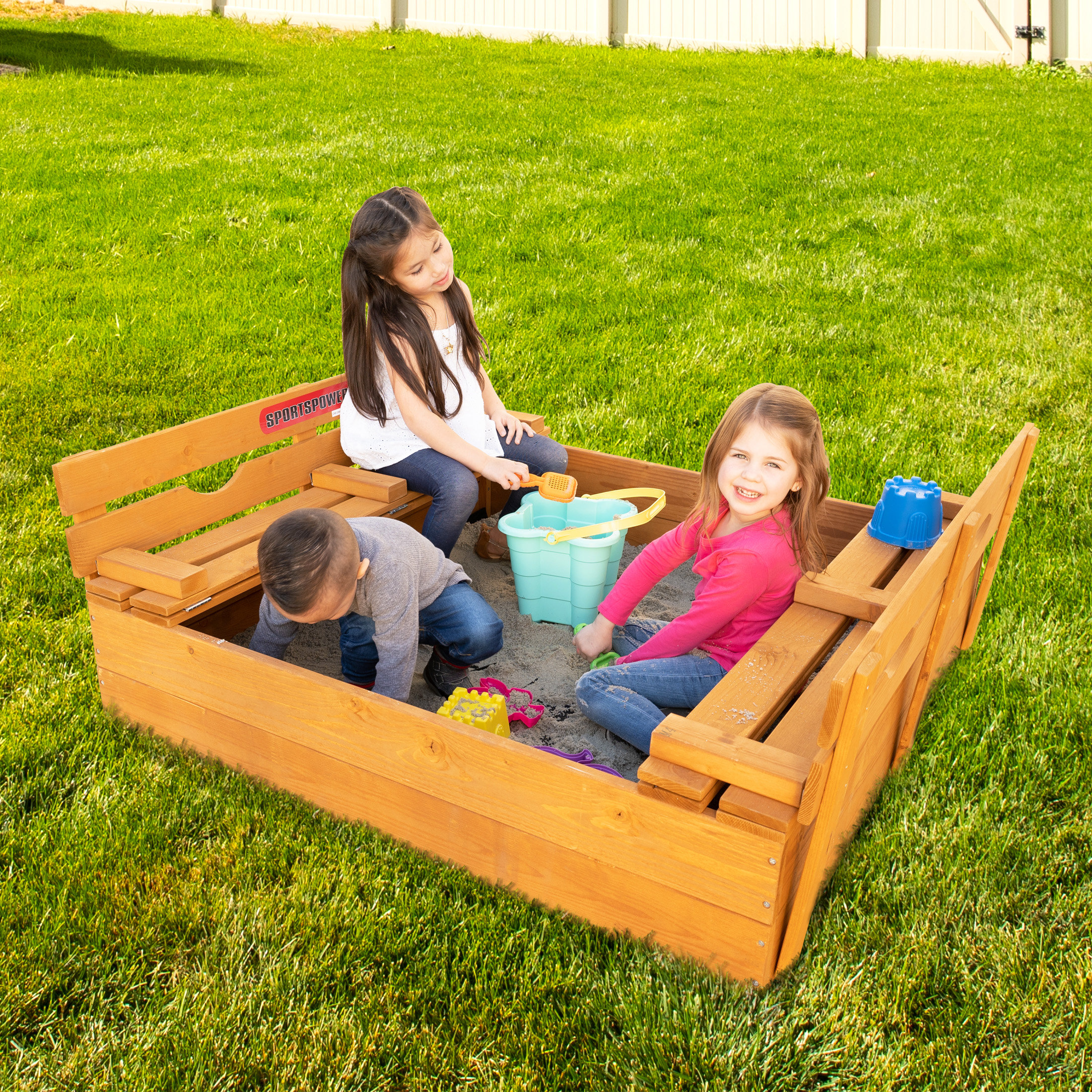 Sportspower 47.2'' x 18.7'' Solid Wood Rectangular Sandbox with Cover ...