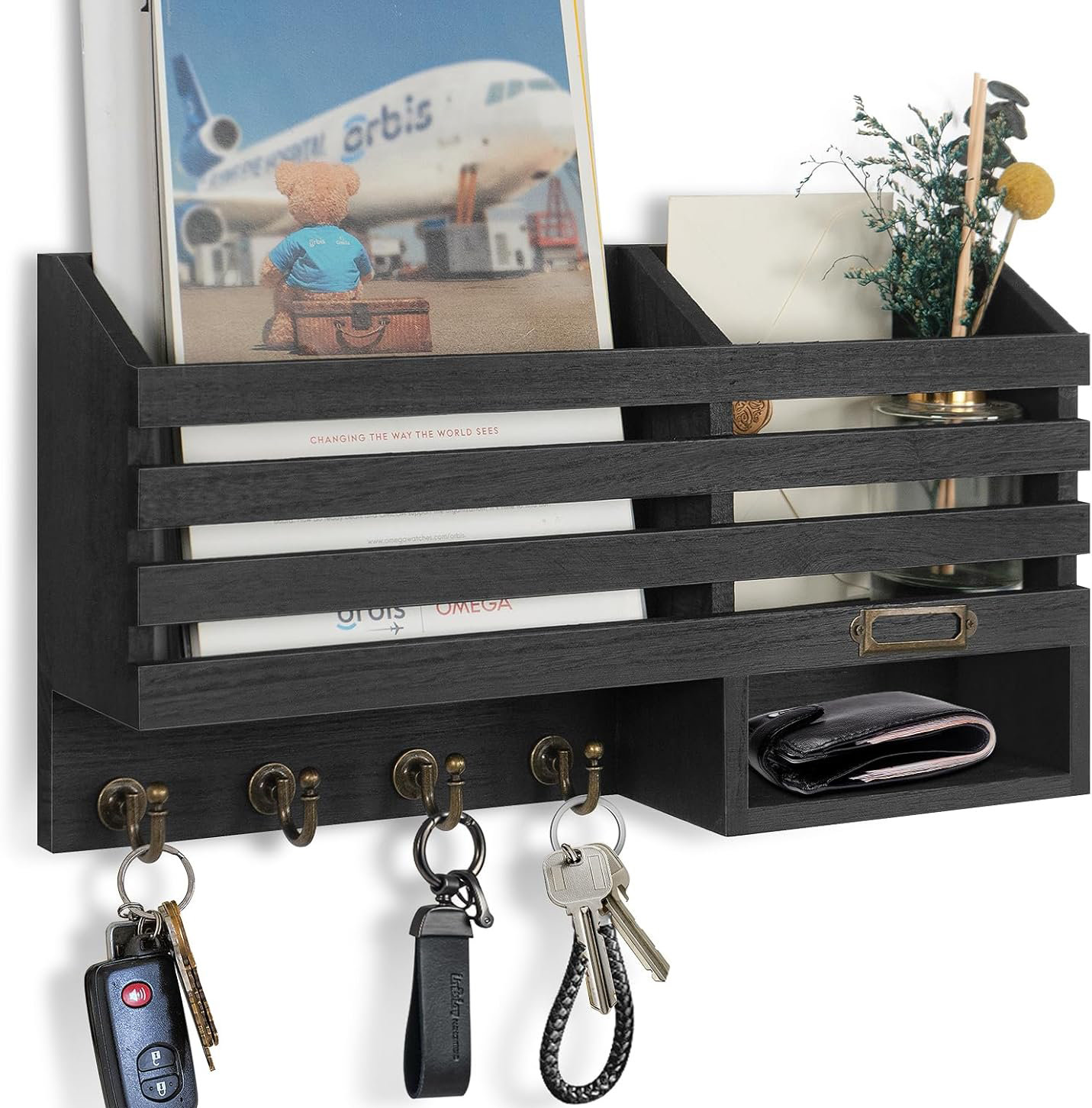 DOFLIC Key Rack And Mail Organizer With Store Shelf And Four Sturdy ...