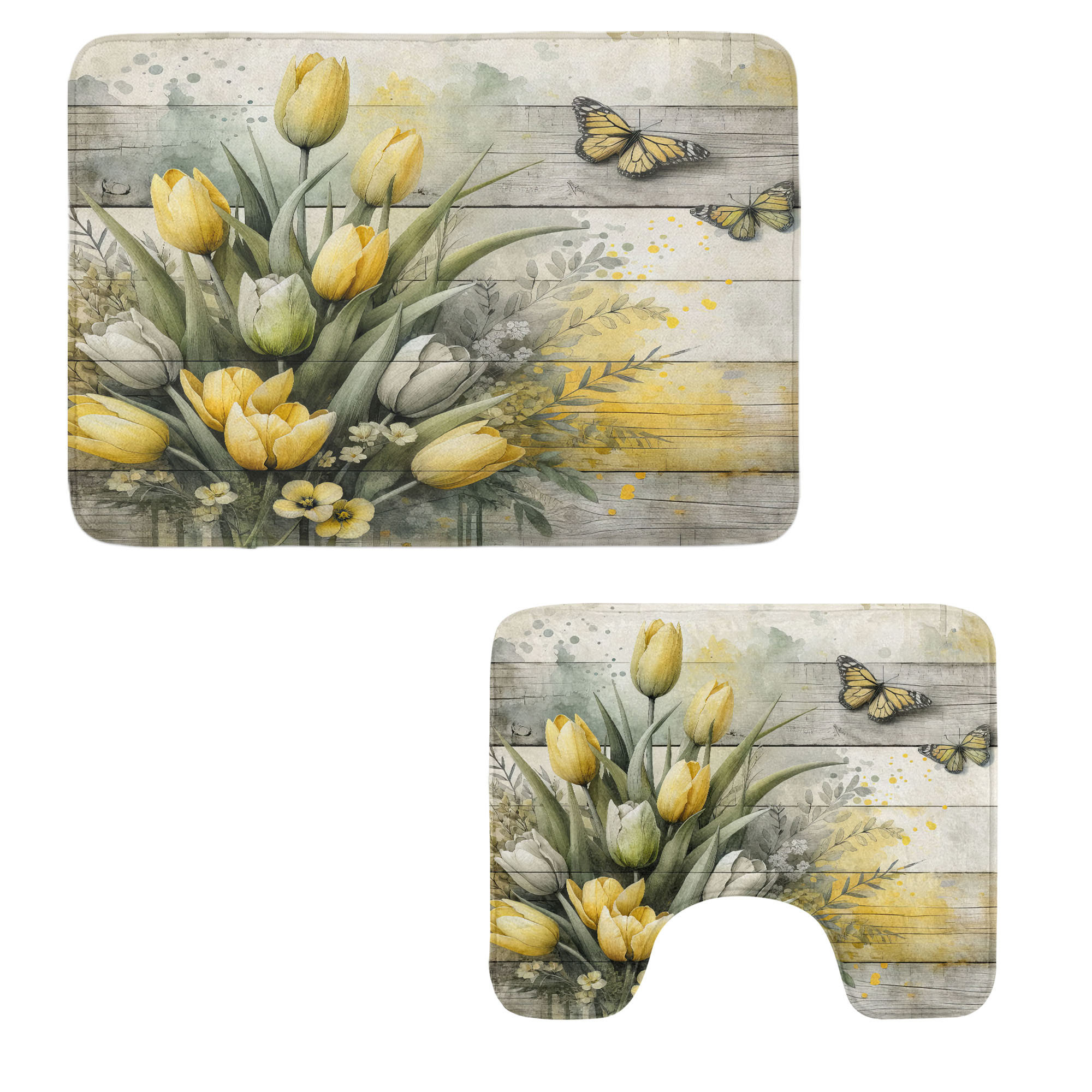 East Urban Home Yellow Bathroom Rug Set 2 Pieces Rectangle & Contour ...