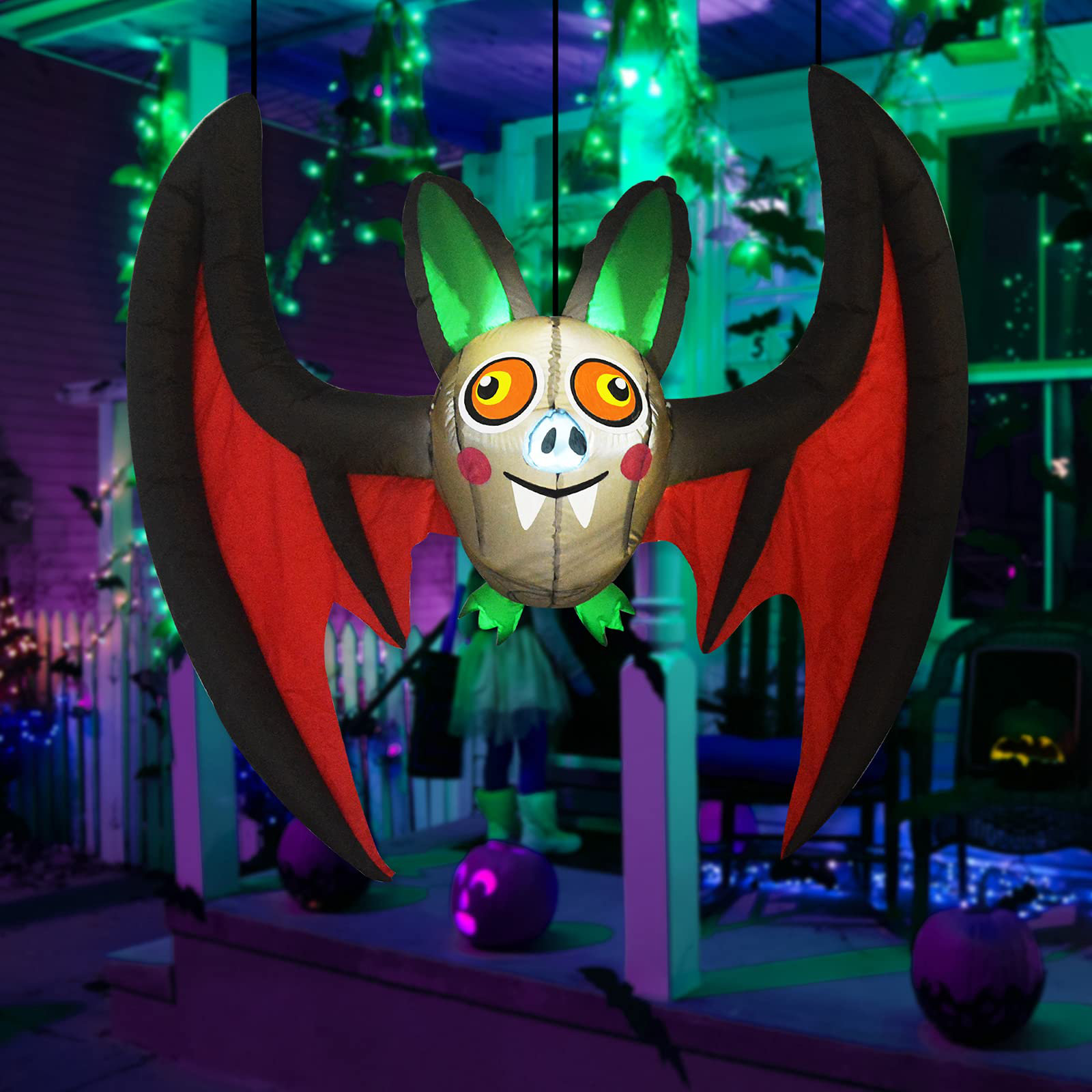 The Holiday Aisle® Halloween Inflatable 5 ft Outdoor Hanging Bat with ...