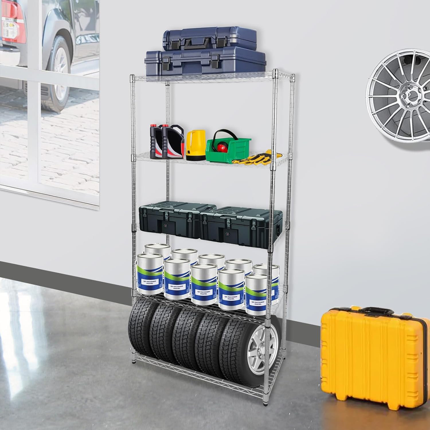 Rebrilliant Heavy Duty 5-Tier Steel Storage Shelves With Wheels ...