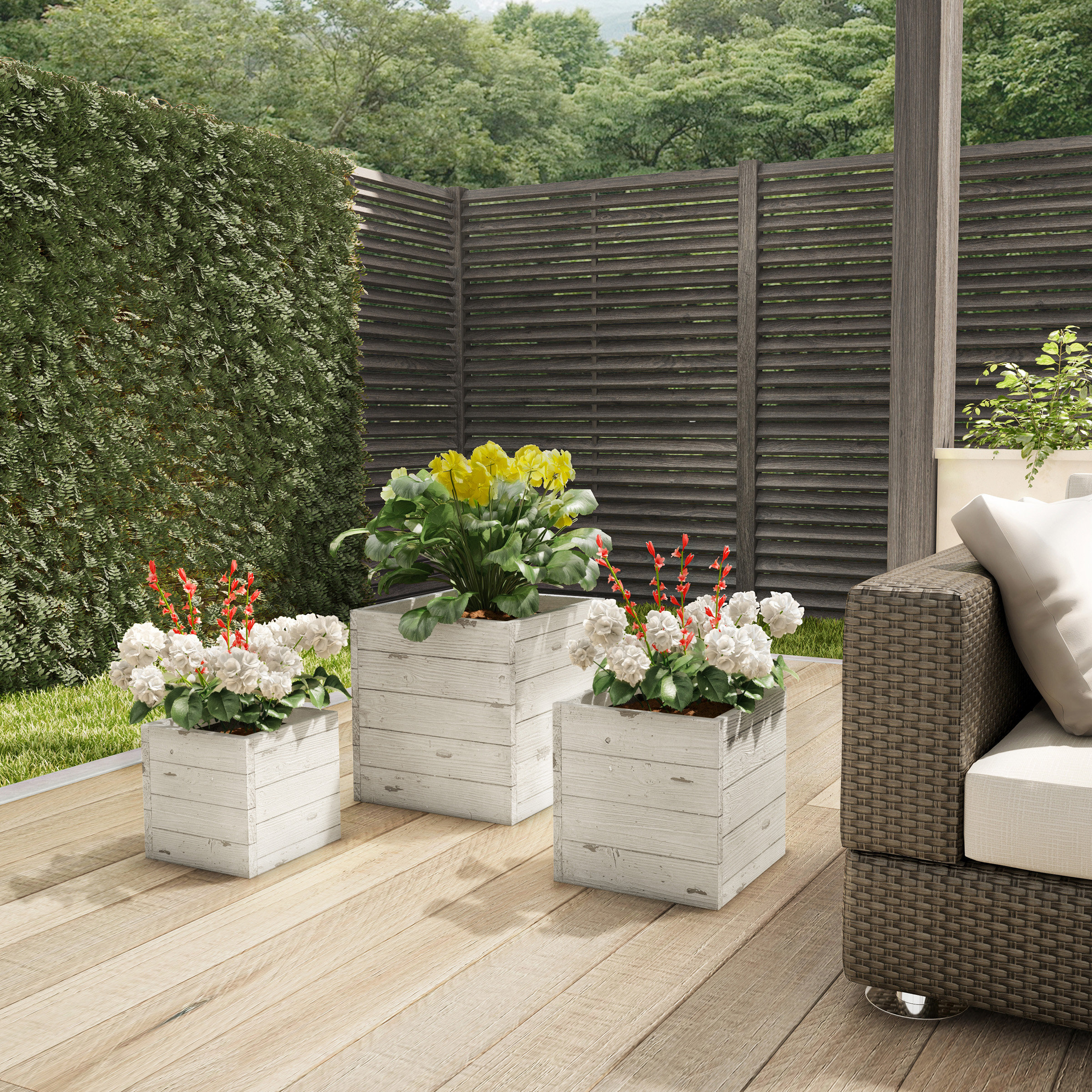 Foundry Select Rhoads Plant Pots - Wood-Look Planter 3 - 15.1”, 12.1 ...