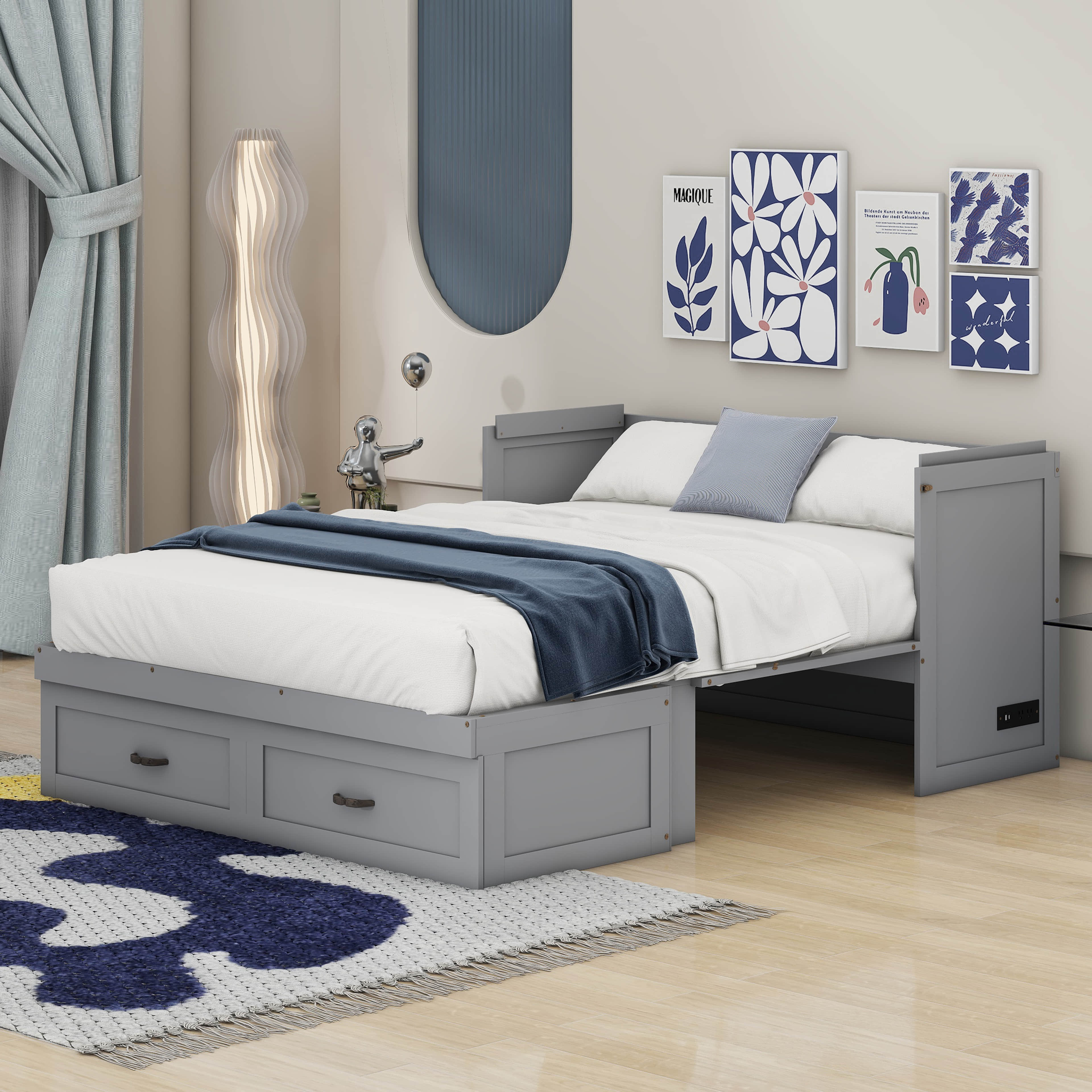 Red Barrel Studio® Murphy Bed With USB Ports, Drawers And Metal Handles ...