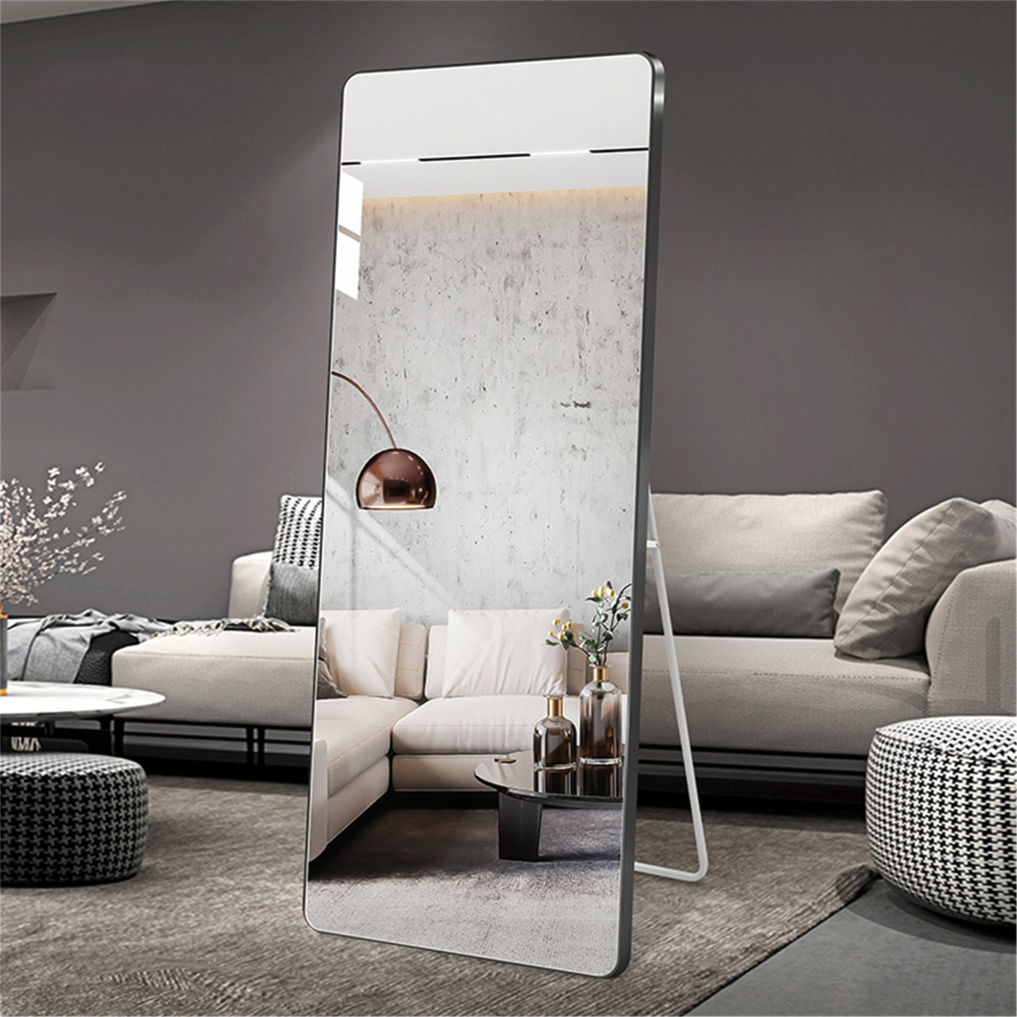 Latitude Run® Aluminum Floor Mirror Full Length Mirrors Leaning Rounded ...
