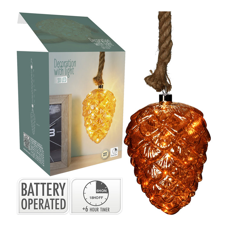 The Seasonal Aisle LED Glass Pinecone On Rope With Timer | Wayfair.co.uk