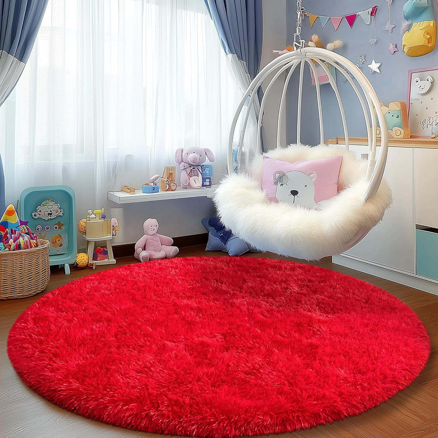Mercer41 Round Shag Area Rugs For Living Room,Red Soft Fuzzy Carpet,4 ...