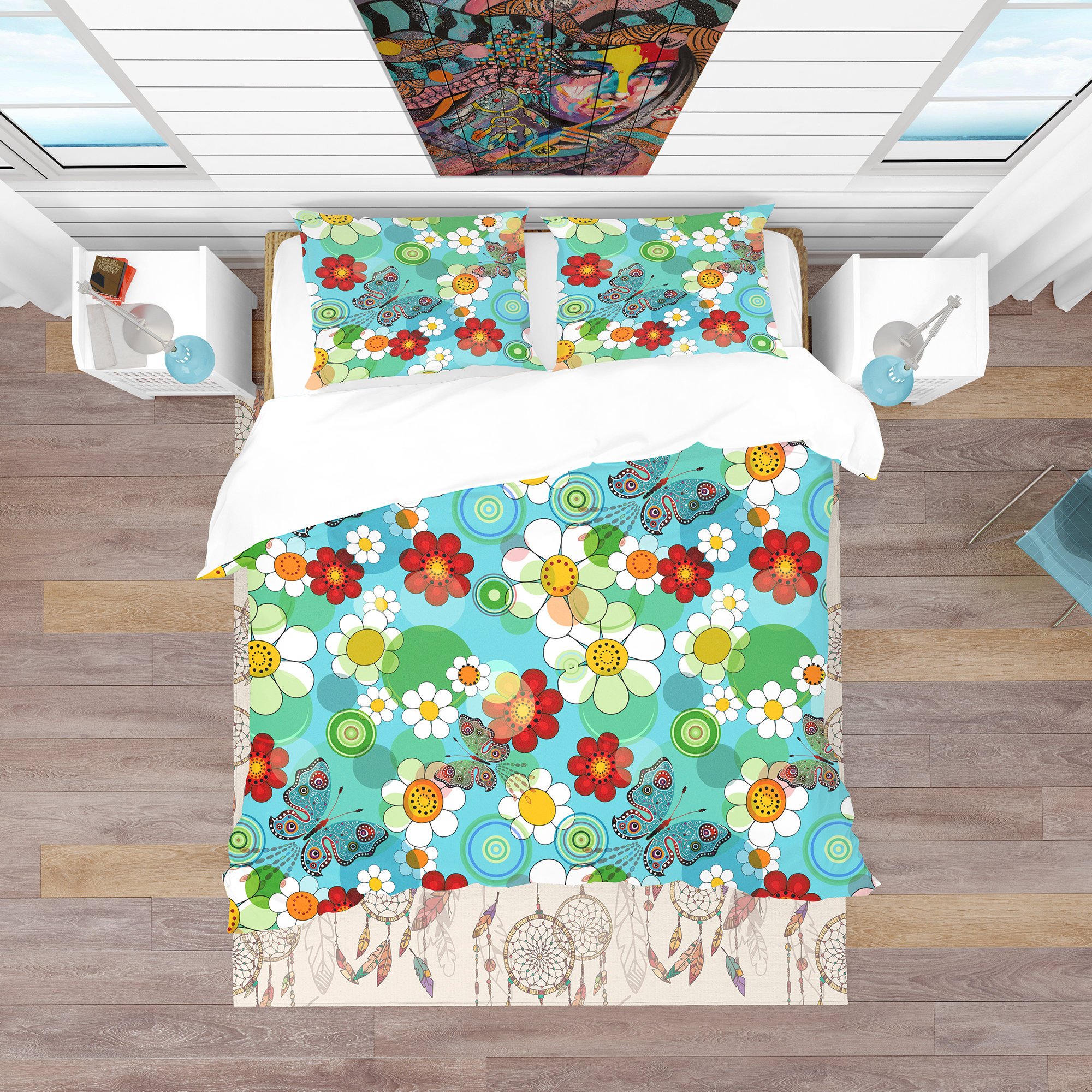 Design Art Vivid Blue Floral Pattern - Bohemian Floral Flower Duvet ...