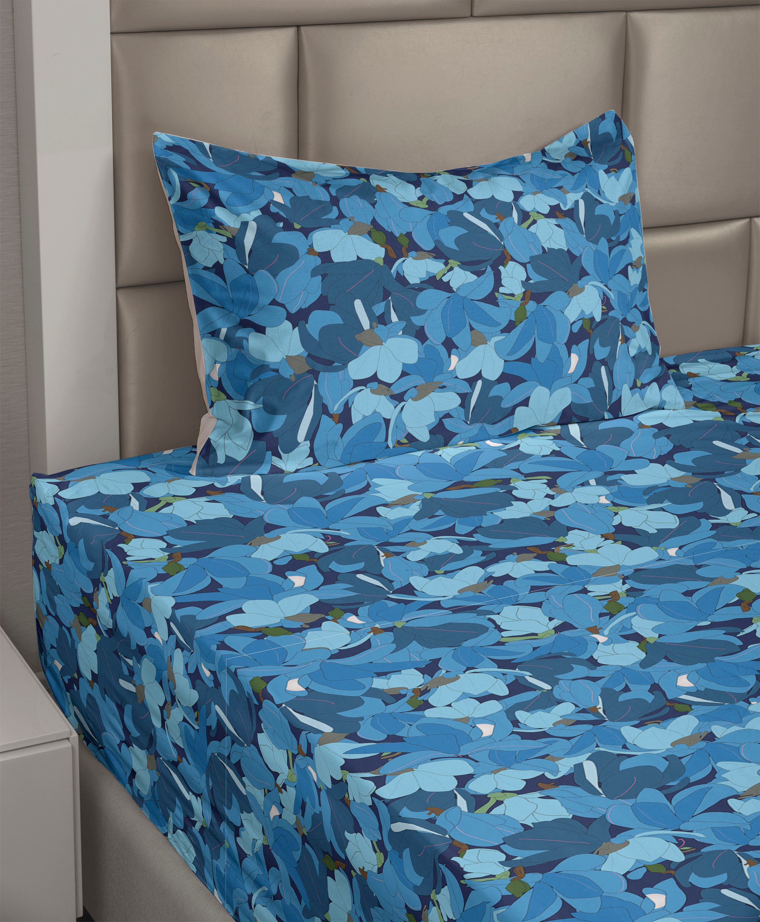 Ambesonne Floral Design Sheet Set Magnolia Flowers Art Sky Blue Pale ...