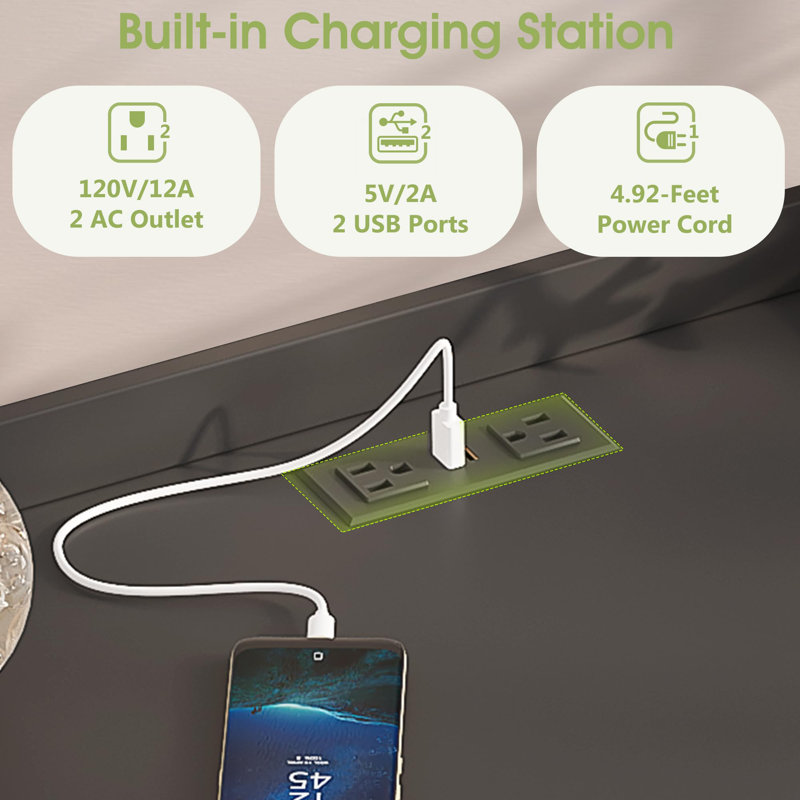 Wrought Studio™ Jerral 6 - Drawer Dresser with Power Outlet & LED Light ...